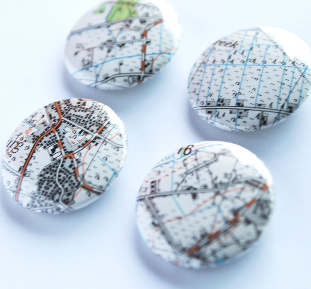 Beautiful Upcycled European Map Badges and Magnets - Spike Badges