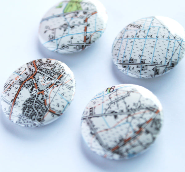 Beautiful Upcycled European Map Badges and Magnets - Spike Badges